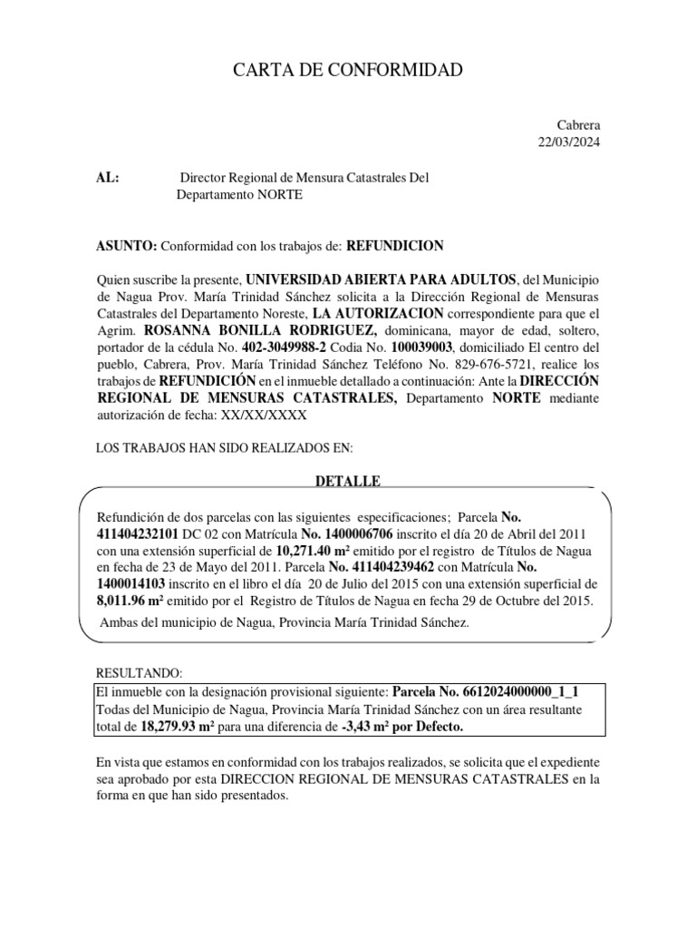 Carta de Conformidad Uapa R | PDF