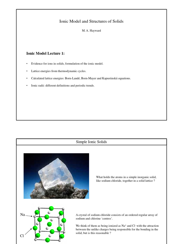 Ionic Model Lecture 1 | PDF | Ion | Ionic Bonding