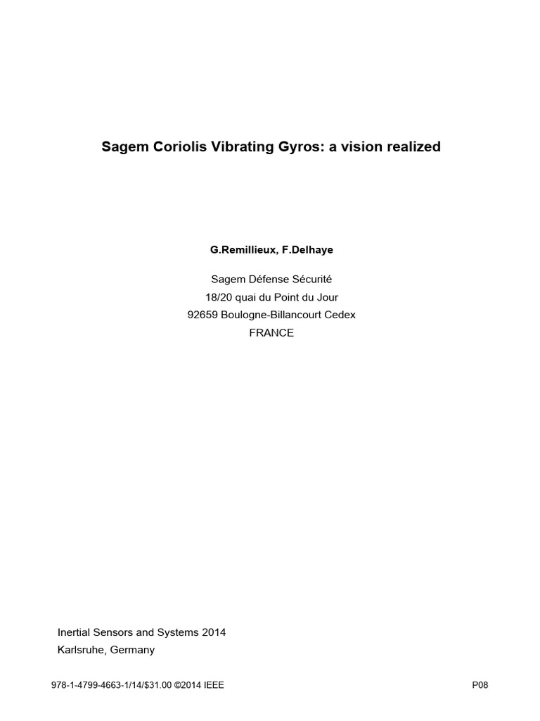 Sagem Coriolis Vibrating Gyros A Vision Realized | PDF | Gyroscope ...