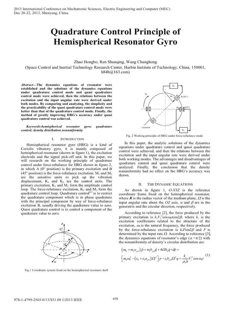 Quadrature Control Principle of Hemispherical Resonator Gyro | PDF ...