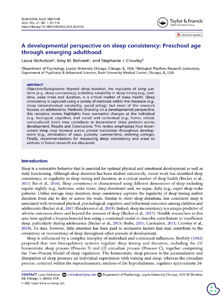 A Developmental Perspective On Sleep Consistency - Preschool Age ...