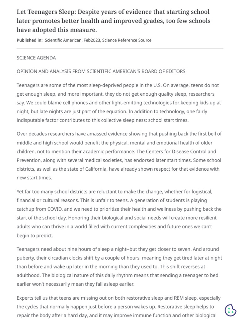 Let Teenagers Sleep - Despite Years of Evidence That Starting School ...