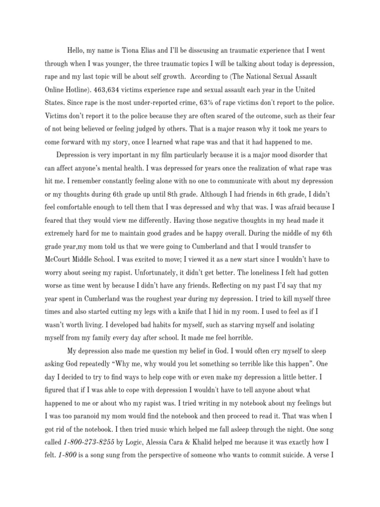 Tiona Elias - Capstone Screenplay Script or Essay Final Draft | PDF | Rape