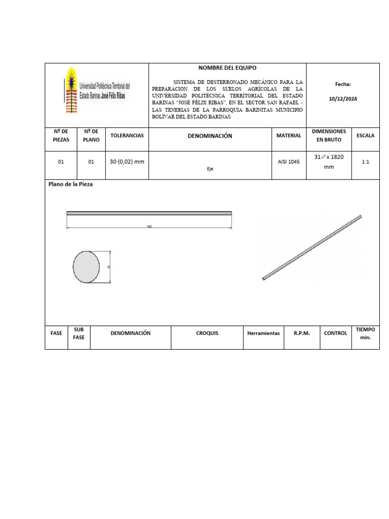 Hoja de Procesos Eje | PDF | Perforar | Máquinas