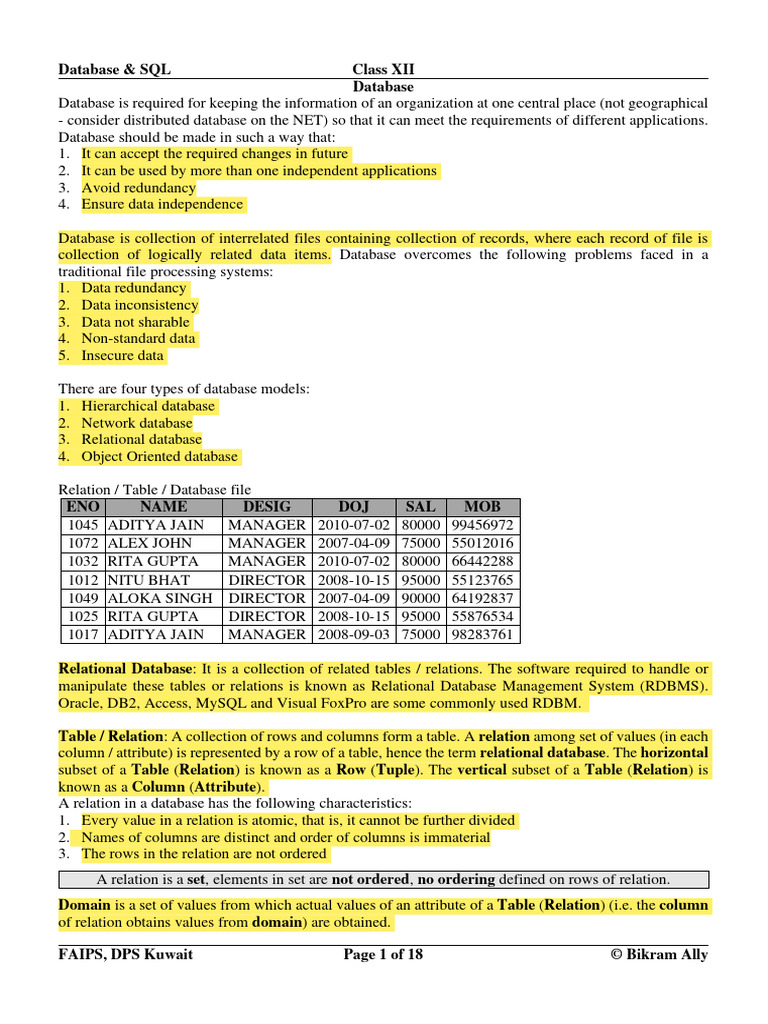 D | PDF | Relational Database | Databases