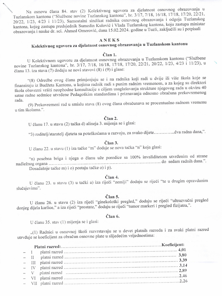 Aneks Kolektivnog Ugovora | PDF