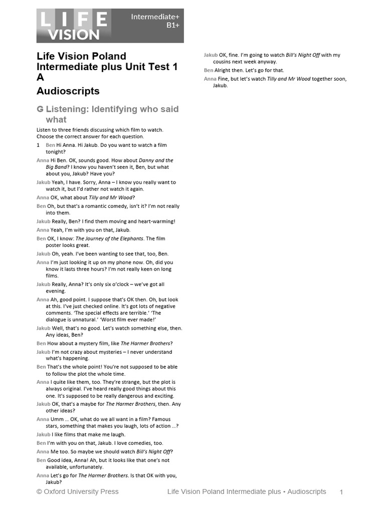 Lif Vis Pol Intp Unit 1a Audio Script | PDF Lif Vis Pol Intp Unit 1a Audio Script | PDF