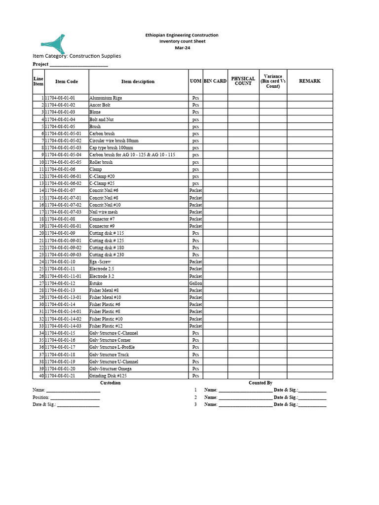 All Catagory Inventory Count Form (3rd Q | Download Free PDF | Concrete ...