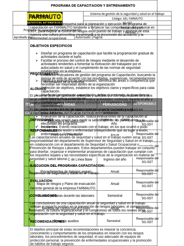 PROGRAMA DE CAPACITACIONES avance | PDF | Valores | Planificación