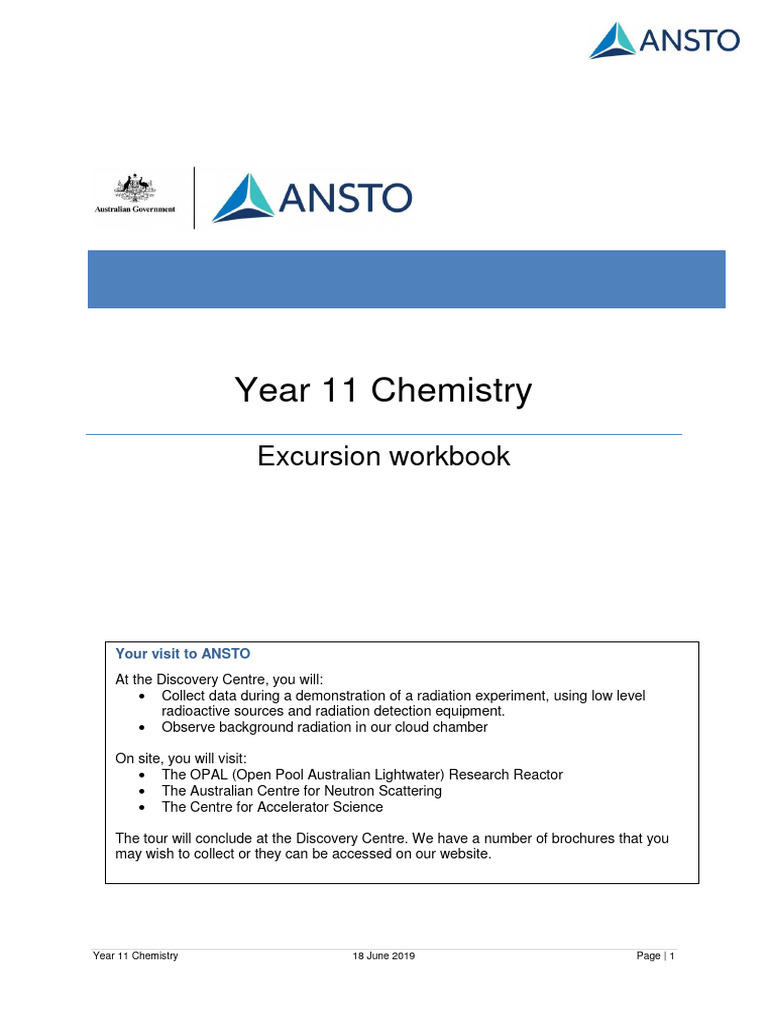 Year 11 Chemistry Excursion Workbook | PDF | Radioactive Decay | Atomic ...