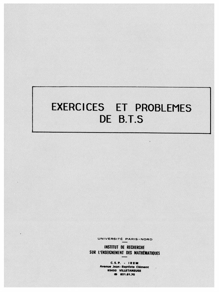 Brochure Numero 27 - Exercices Et Problemes de Bts | PDF