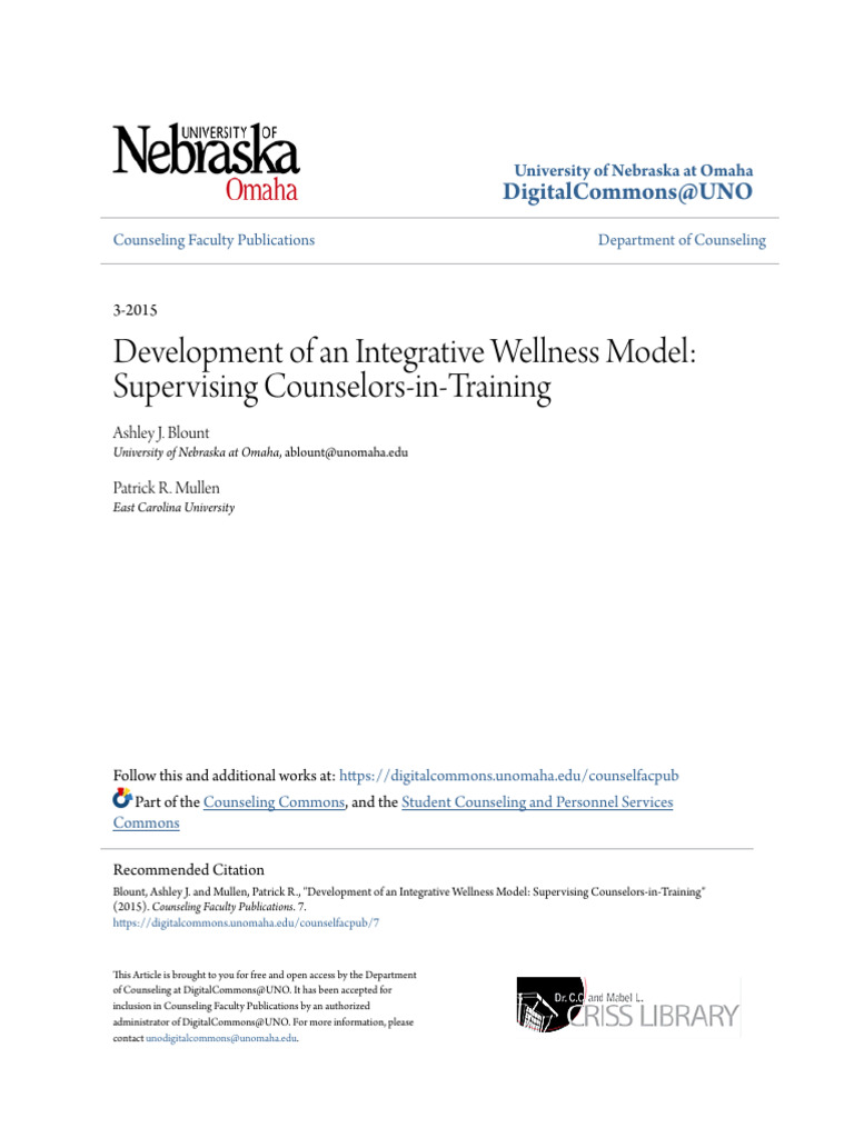 Development of An Integrative Wellness Model - Supervising Counsel ...