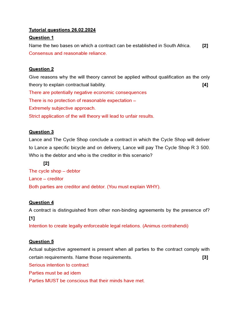 Tutorial Questions 26.02.2024 | PDF | Business | Private Law