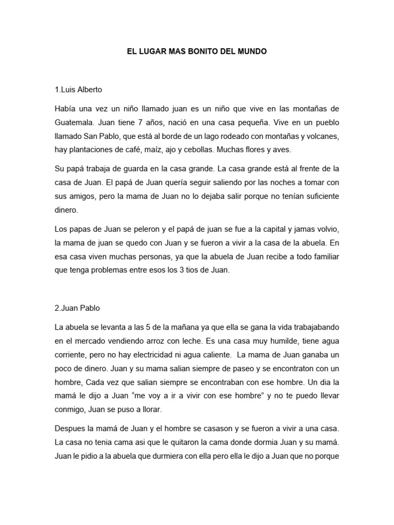 Resumen Libro El Lugar Mas Bonito Del Mundo | PDF