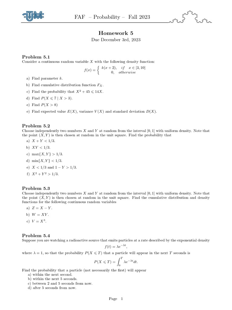 TP HW5 2023 | Download Free PDF | Probability Density Function | Probability Distribution