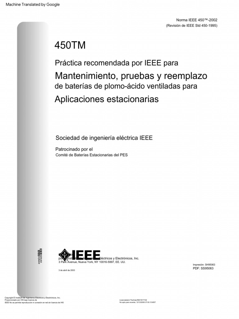 IEEE 450 2002 ES | PDF | Instituto de Ingenieros Eléctricos y ...