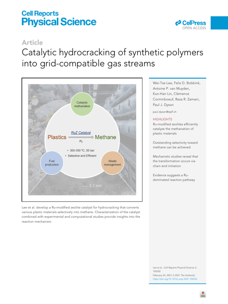 Catalytic Hydrocracking of Synthetic Polymers Into Grid-Compatible Gas ...