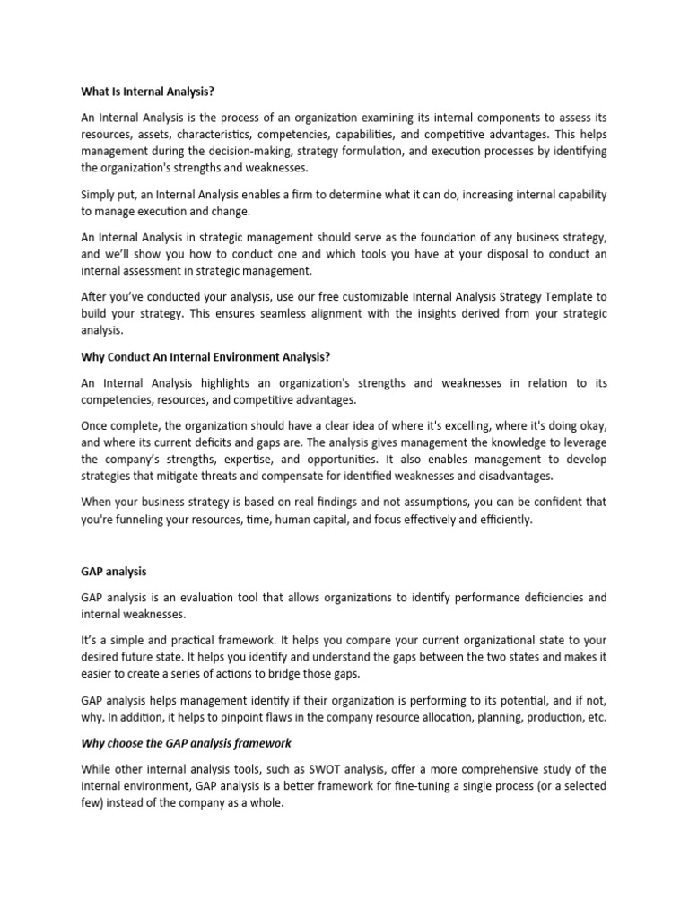 Internal Analysis | PDF | Strategic Management | Swot Analysis