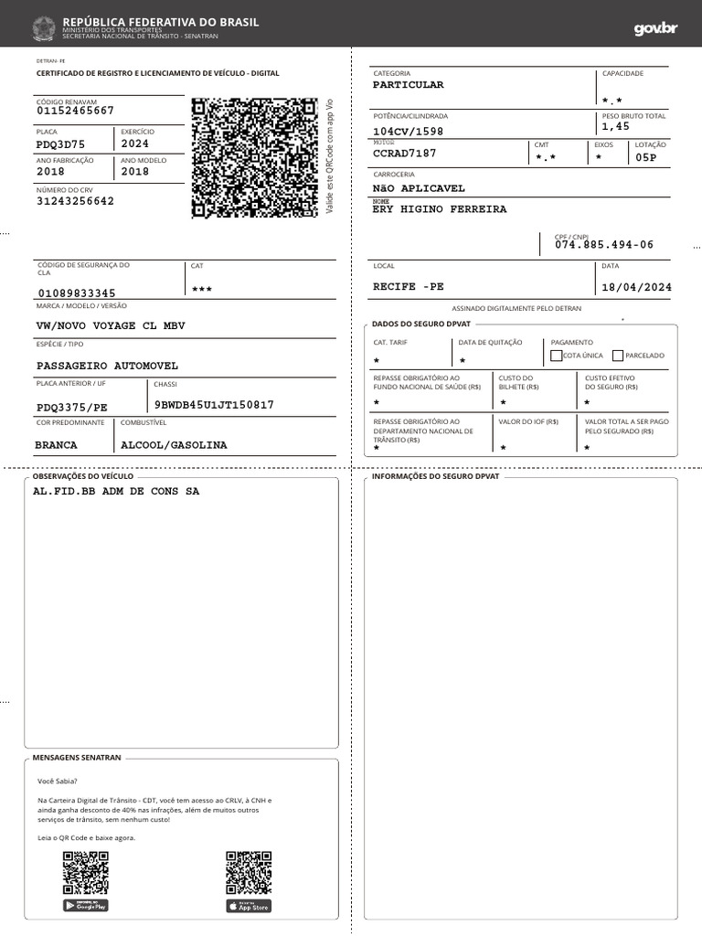 CRLV Digital | PDF | Veículos | Transporte