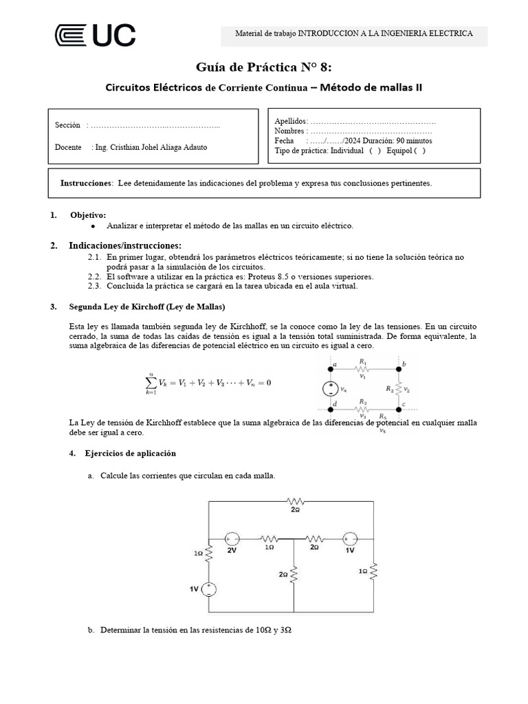 Guia de Practica N°8 Mallas Ii | PDF | Red eléctrica | voltaje