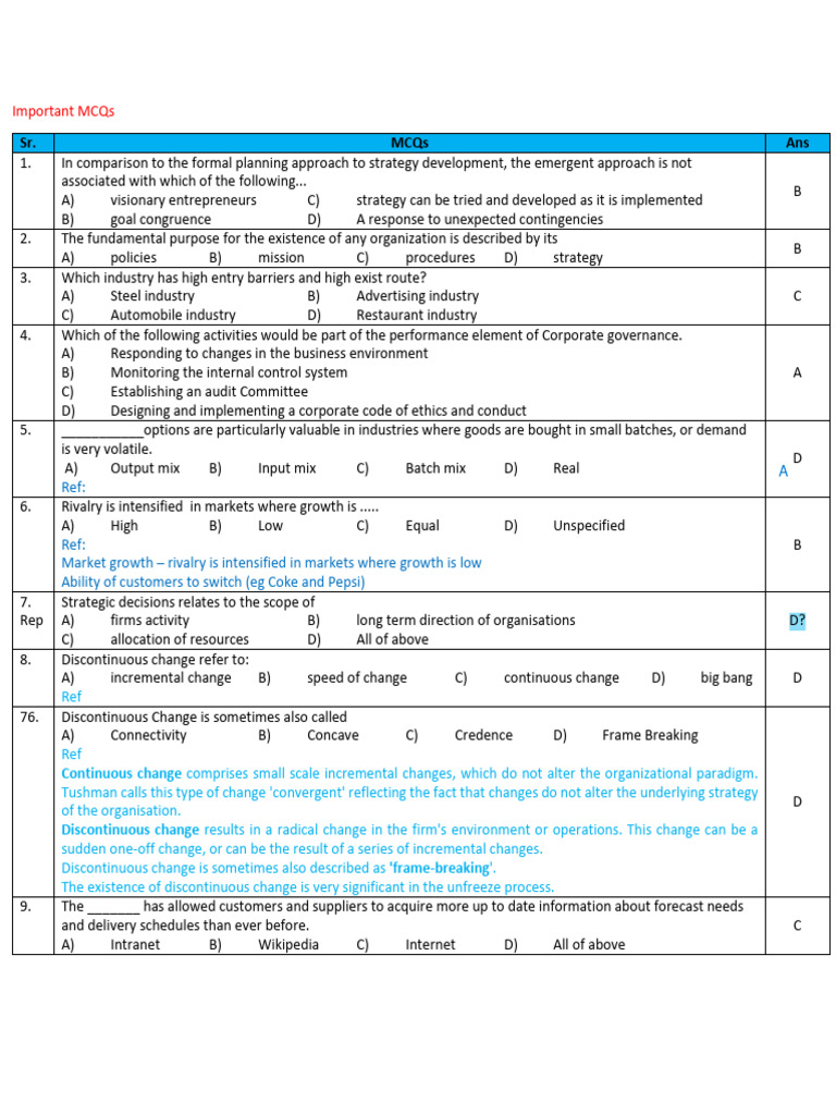 5 SM 140 IMP MCQs-1 | PDF | Strategic Management | Outsourcing