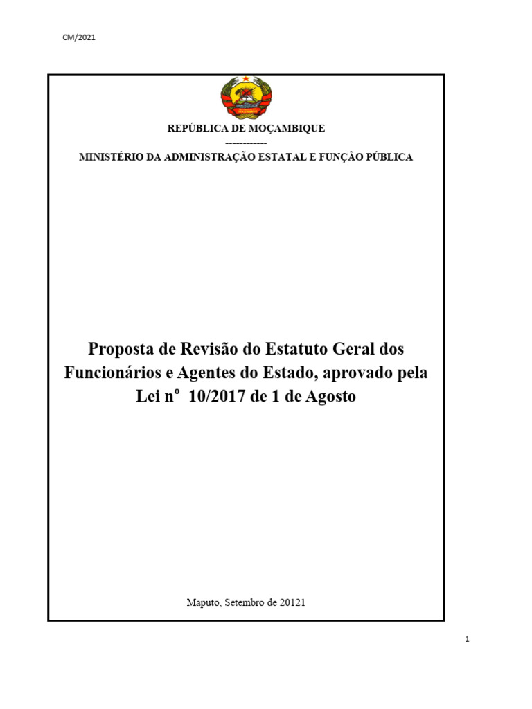 Propsta de Revisao Do Estatuto Geral Dos Funcionarios e Agentes Do ...