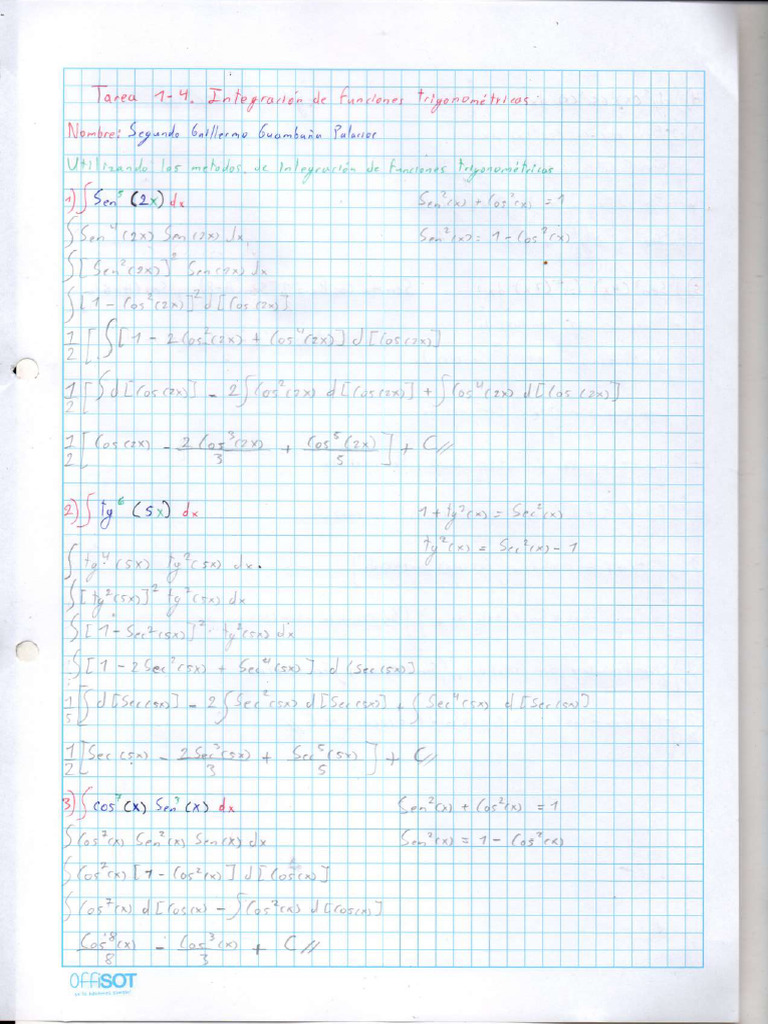 Tarea 1-4. Integración de Funciones Trigonométricas | PDF