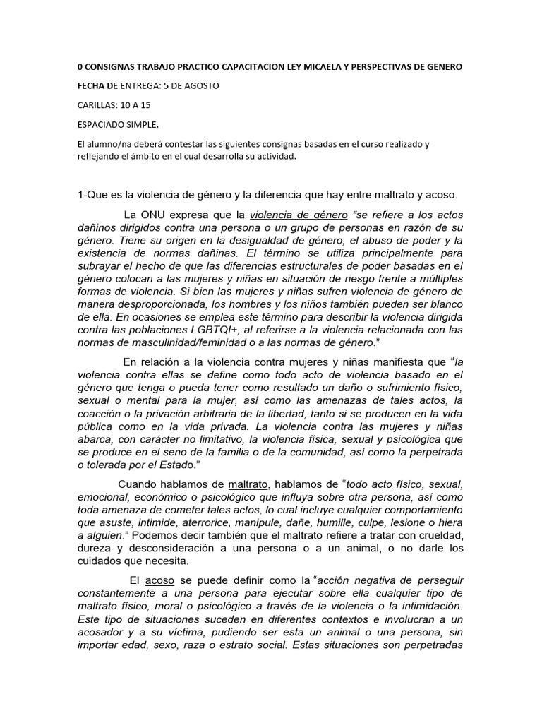 Trabajo Práctico Ley Micaela - Ariana M. Gallicet | PDF | La violencia contra las mujeres ...