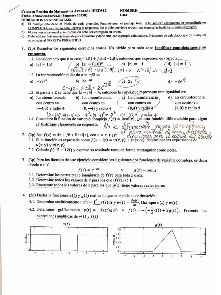 Solución Primera Prueba Matemática Avazada 2023B | PDF