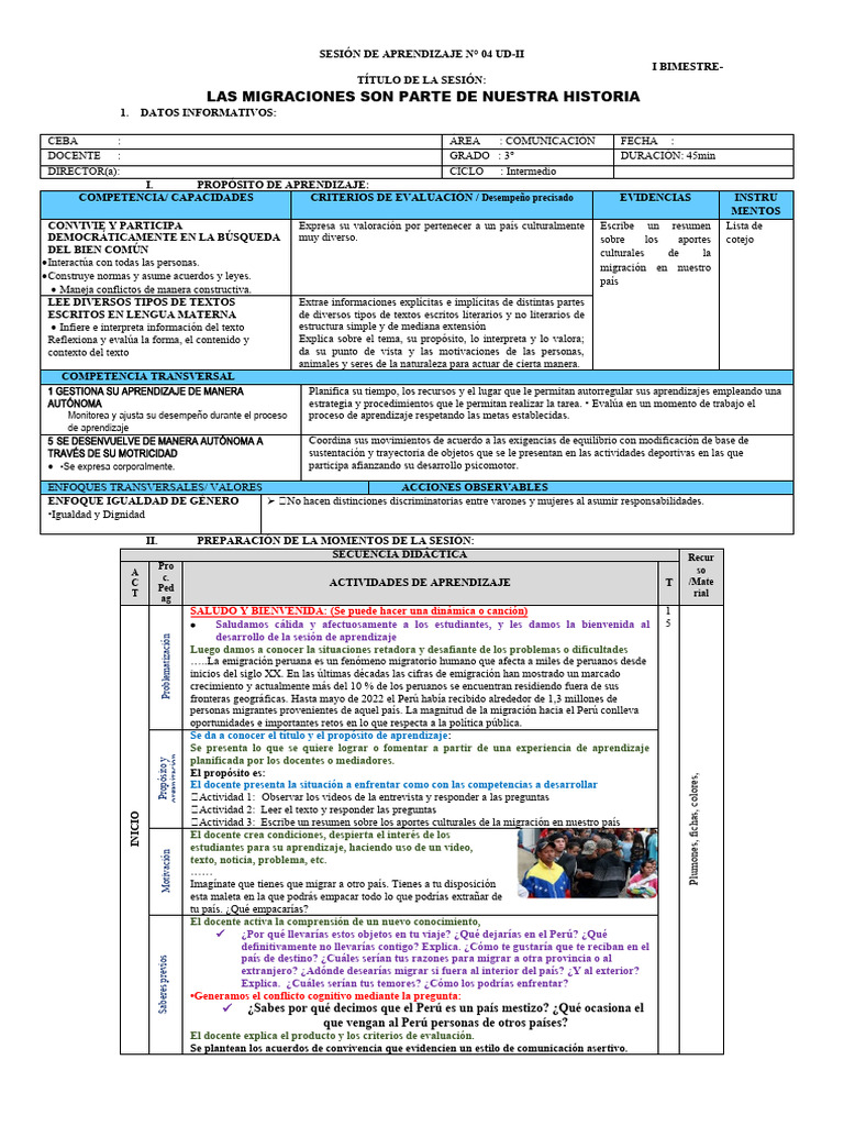 UD-II S4 COM DPC 3° Intermedio Las Migraciones Son Parte de Nuestra Historia | PDF | Migración ...