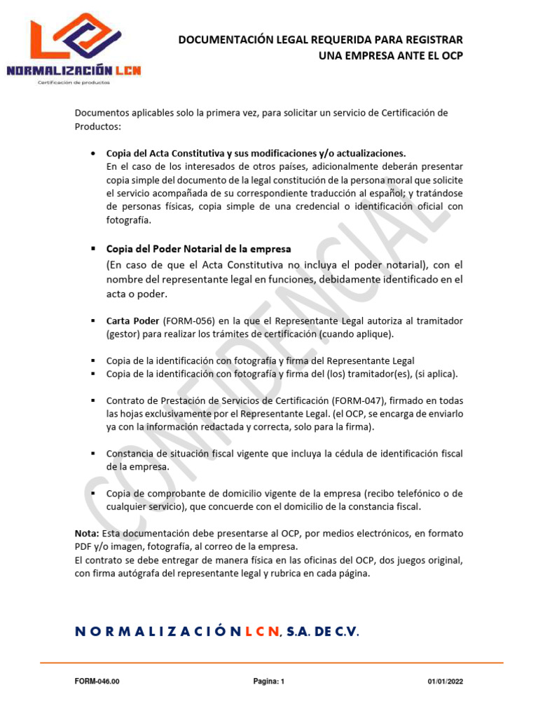 DOCUMENTACION LEGAL PARA REGISTRAR LA EMPRESA | PDF
