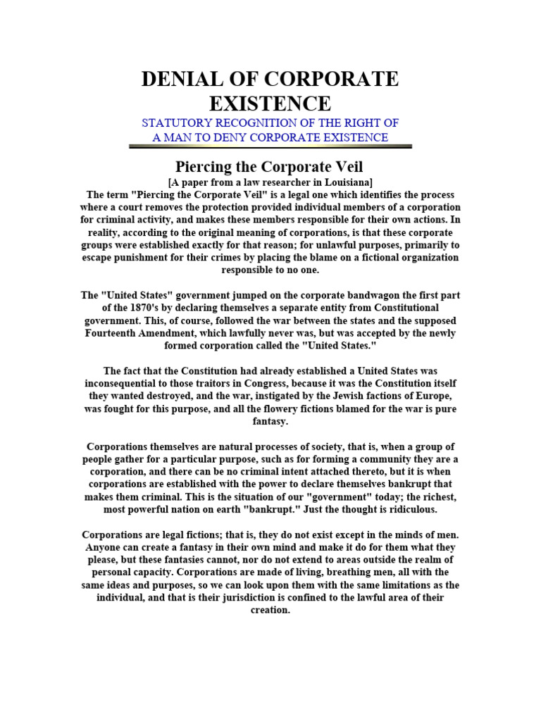 Denial of Corporate Existence | PDF | Indictment | Lawsuit