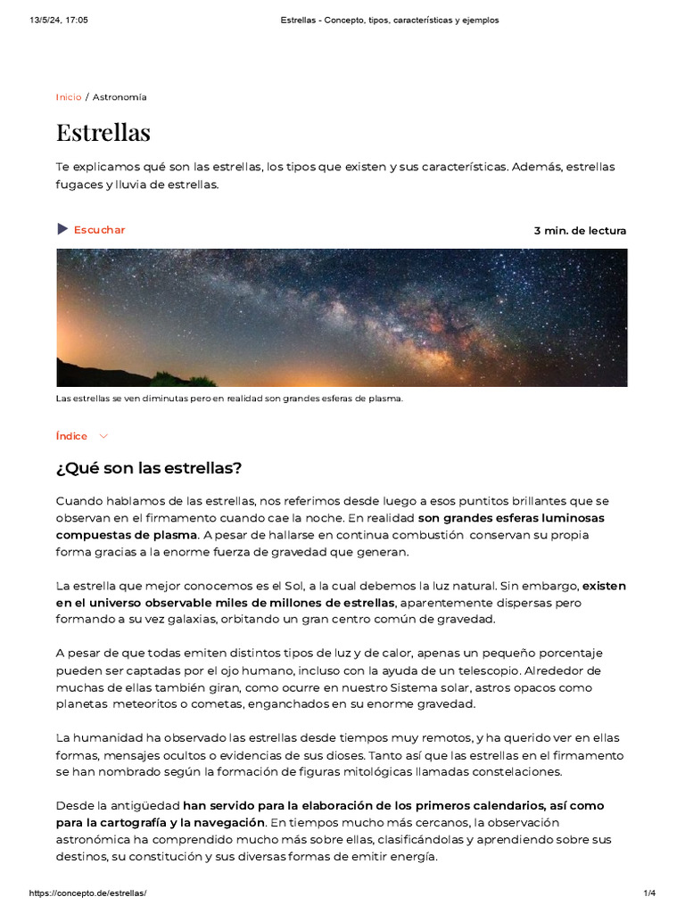 Estrellas - Concepto, Tipos, Características y Ejemplos | PDF ...