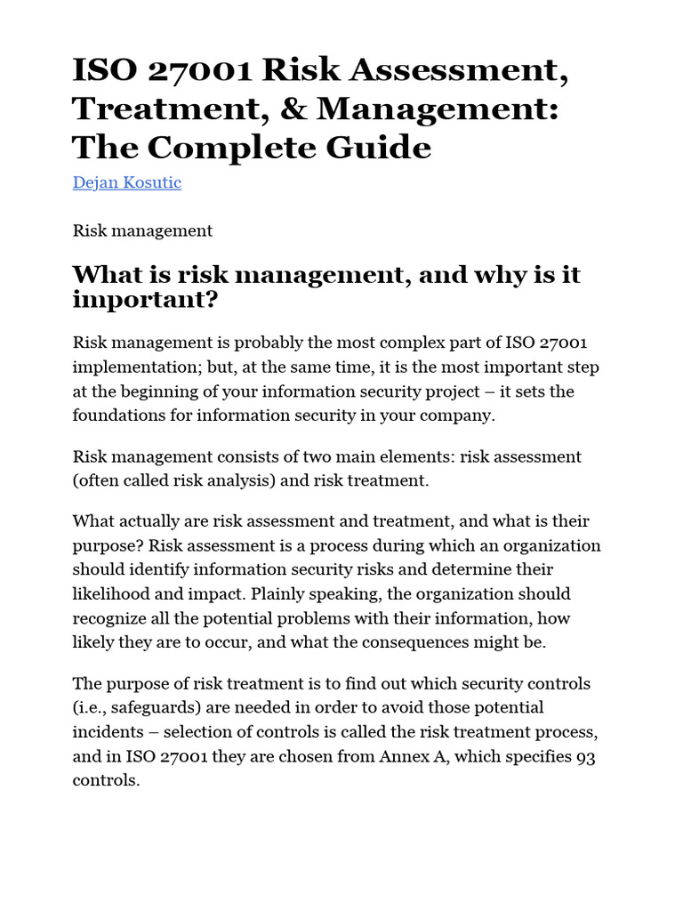 ISO 27001 Risk Assessment, Treatment, & Management - The Complete Guide ...