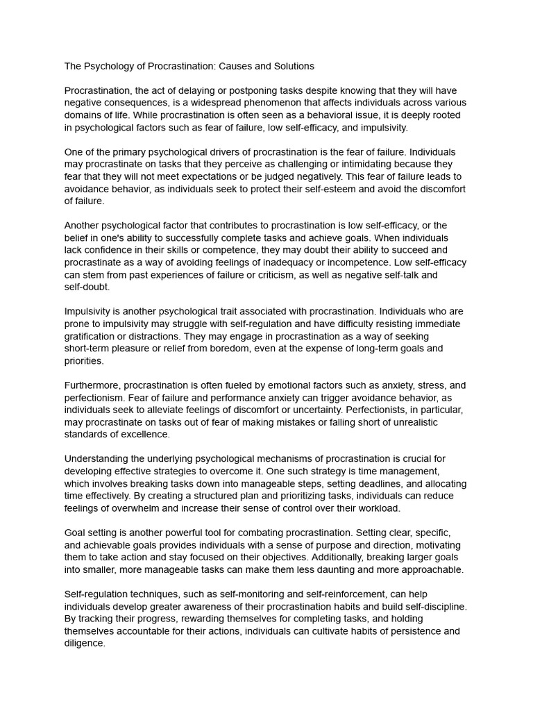 The Psychology of Procrastination - Causes and Solutions | PDF | Professional Skills ...