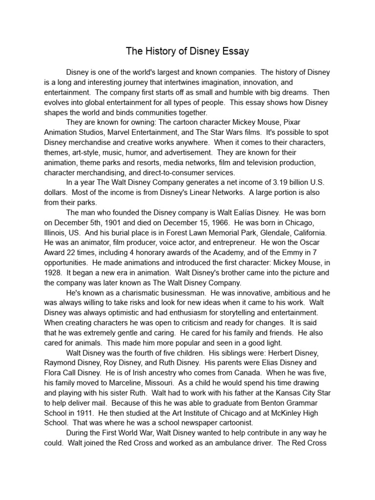 The History of Disney Essay | PDF