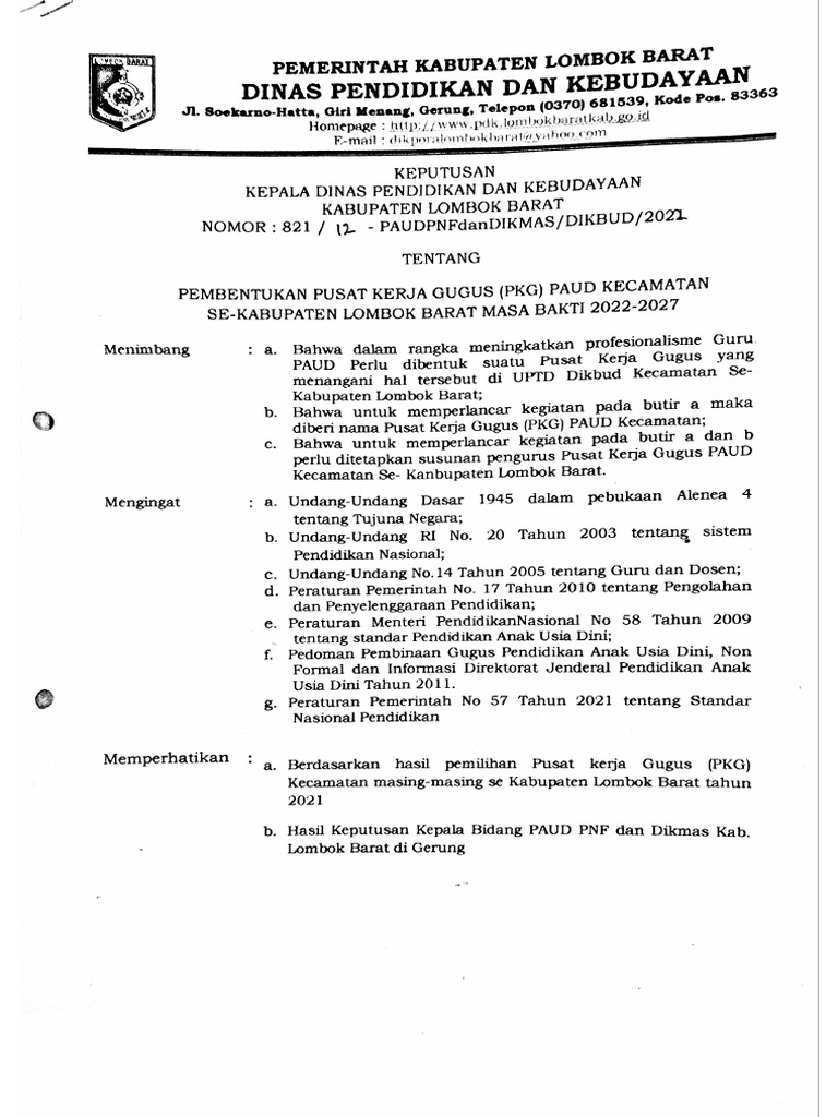 SK PKG Paud Lobar | PDF