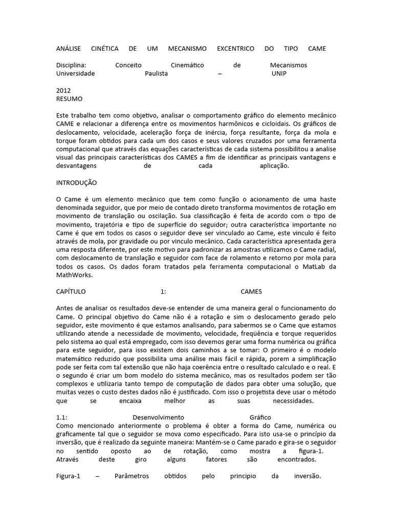 Análise Cinética de Um Mecanismo Excentrico Do Tipo Came | PDF | Força ...