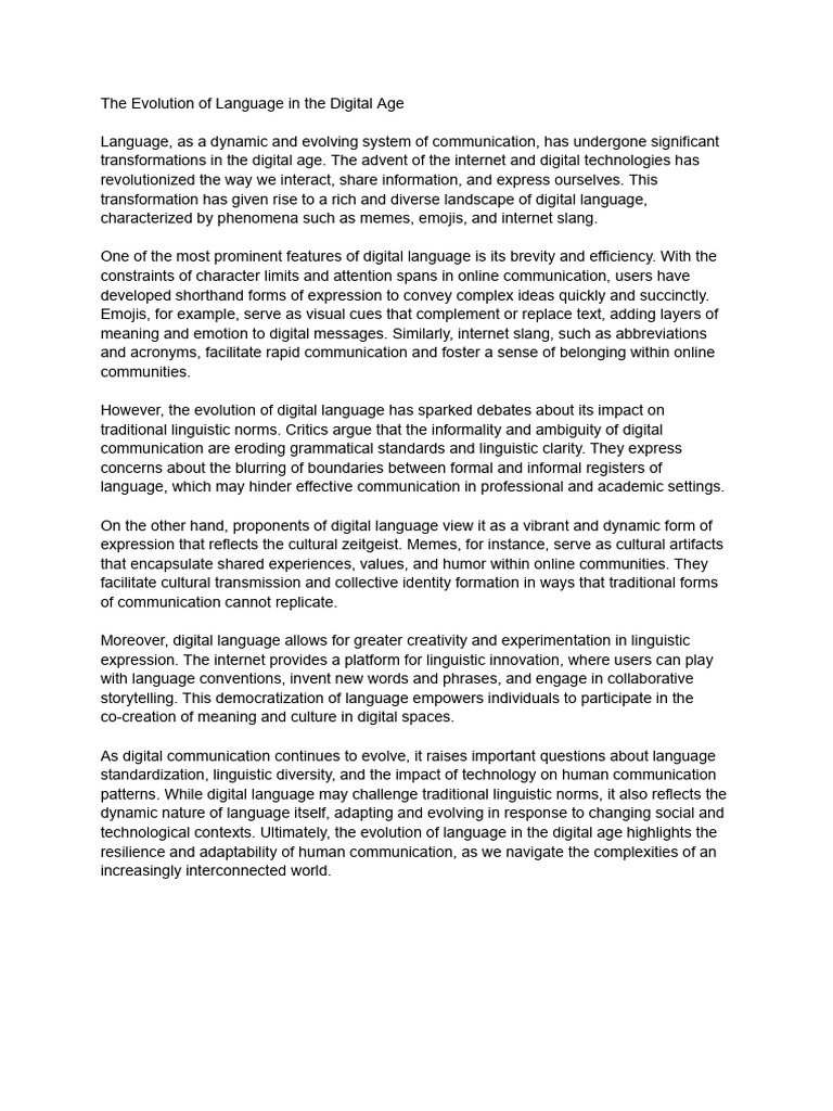 Language Evolution in the Digital Age | PDF | Communication | Linguistics