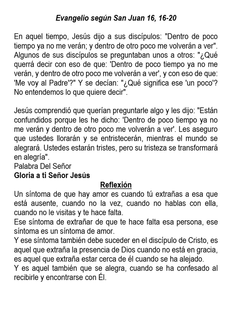 Evangelio Según San Juan 16 - 16-20 | PDF | Amor | Pecado