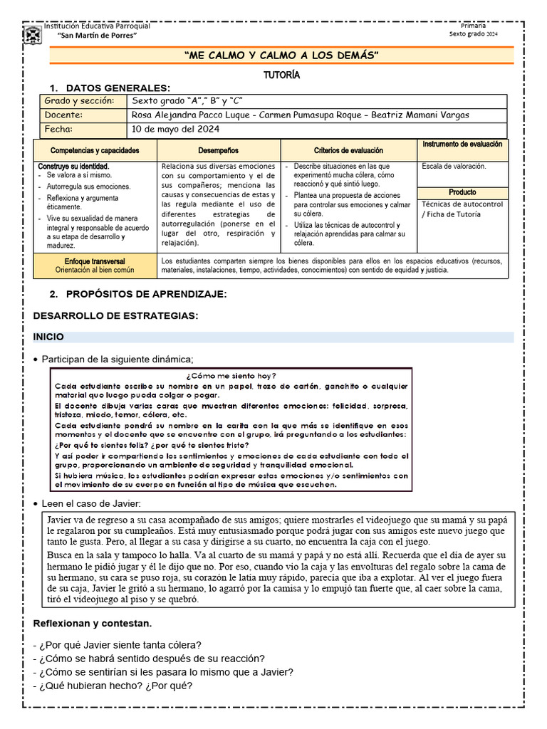Sesion Tutoria - 10-05 - Me Calmo y Calmo A Los Demás | PDF ...