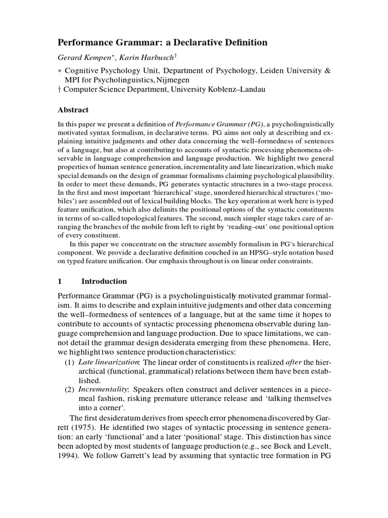 Performance Grammar | PDF | Syntax | Sentence (Linguistics)