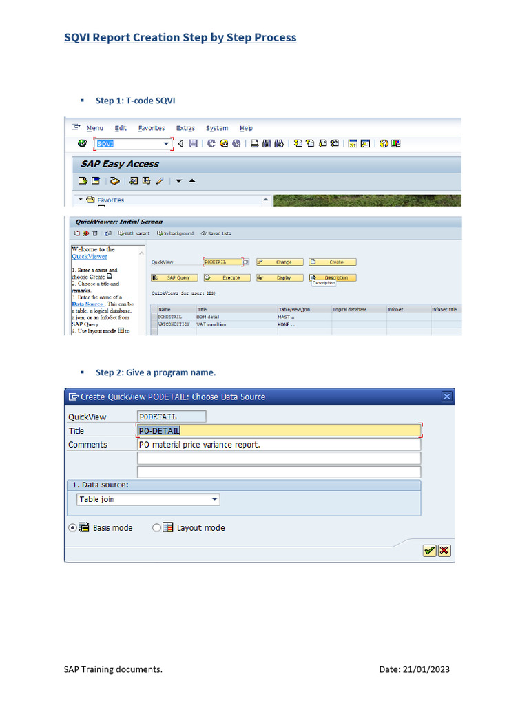 SAP SQVI Report Guide | PDF | Business | Technology & Engineering