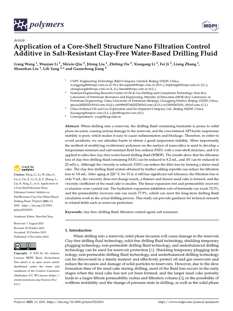 Application Of A Core Shell Structure Nano Filtration Control Additive In Salt Resistant Clay