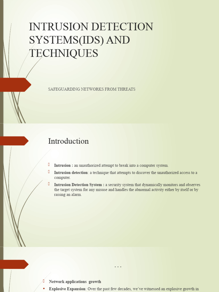 INTRUSION DETECTION SYSTEMS(IDS) AND TECHNIQUES | PDF | Machine Learning | Support Vector Machine