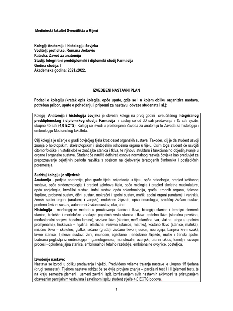 Anatomija I Histologija Covjeka | PDF