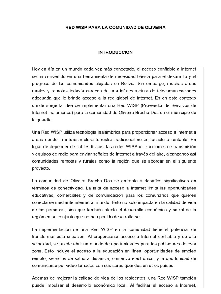 Red Wisp para La Comunidad de Oliveira | PDF | Internet | Red de computadoras