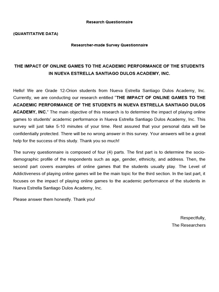 Questionnaire | PDF | Homework