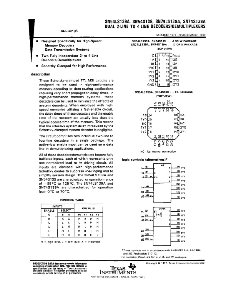 Decodificador y Demultiplexor TTL Datasheet | PDF | Physical Sciences | Electronic Waste