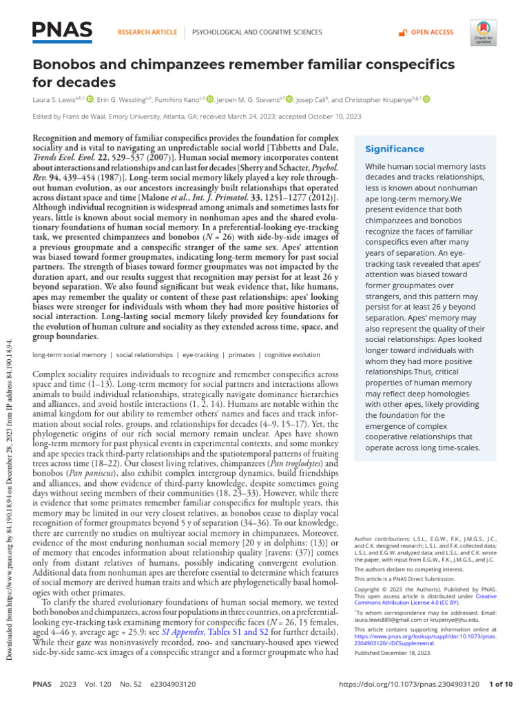 Ape Long-Term Memory of Familiar Faces | PDF | Chimpanzee | Ape
